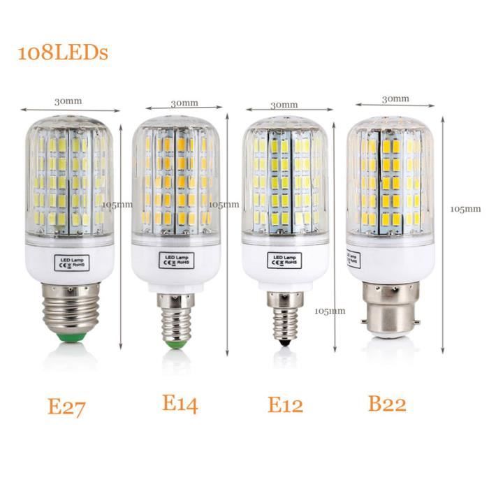 AMPOULE LED,108LEDs 35W-E14 220V-Cool White--Ampoule LED SMD 5730, E14, E27, B22, E12, 24, 30 ...