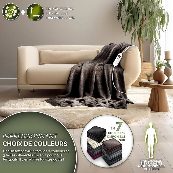 Chauffe-lit Surmatelas Chauffant | 180 x 130 cm | Marron | Couverture ...