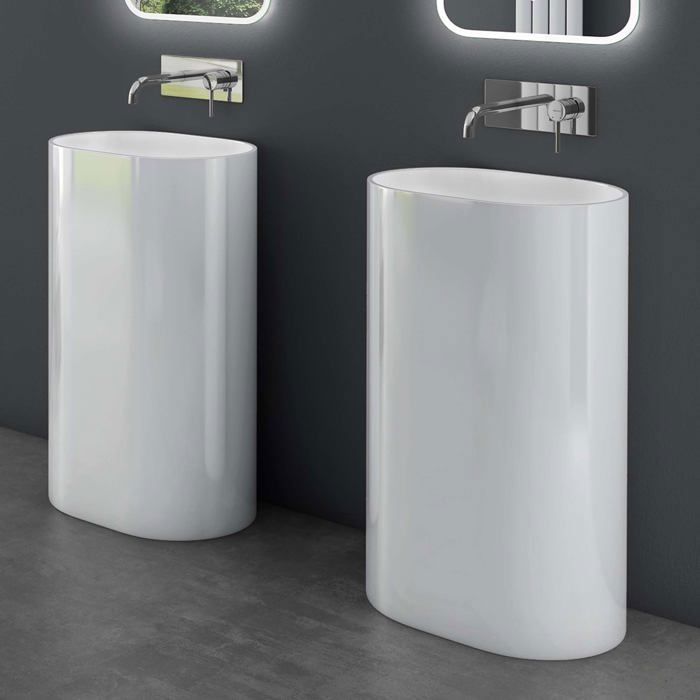 Doporro Lavabo sur Pied Blanc Vasque Colonne en Fonte Minérale Lave ...