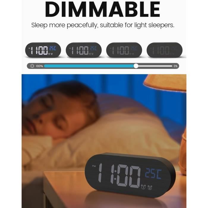Réveil numérique avec 2 alarmes, réveil LED rechargeable, réveil ...