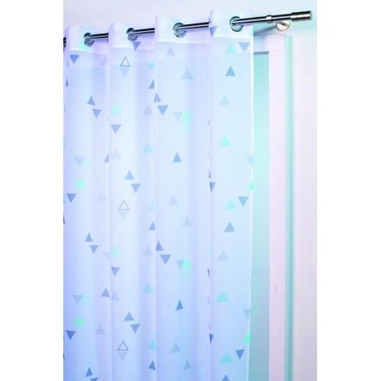 Voilage en Etamine Impression Triangles Gris Bleu 140 x 240 cm ...