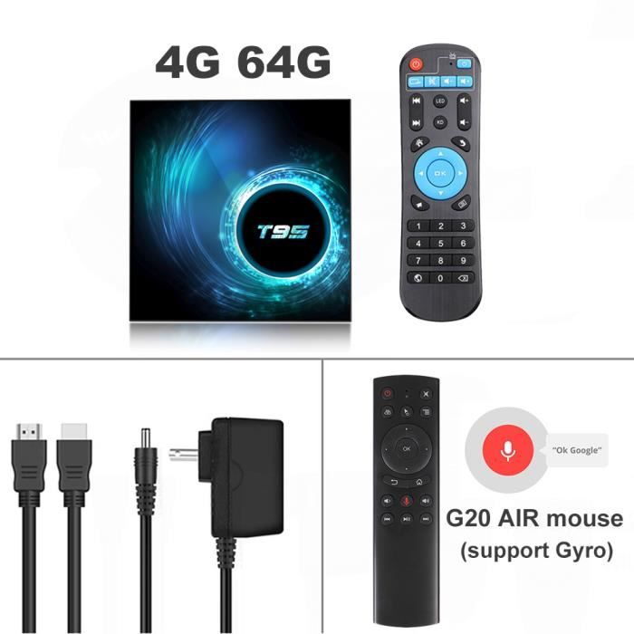 Ue Plug - 4G 64G G20S - Boîtier Smart Tv T95 Android 10 HD 6K, Wifi 2.4G et 5G, Assistant vocal ...