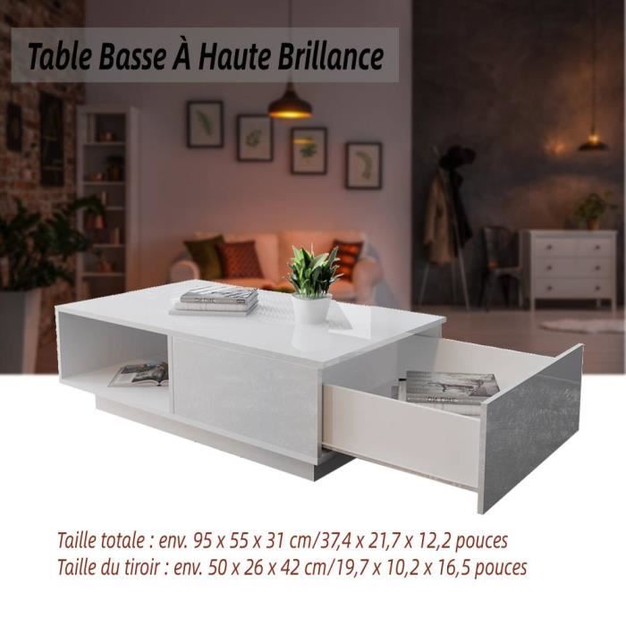 Table basse de rangement rectangulaire blanc haute brillance - ARAMOX - YAJ93 - Bois - Brillant ...