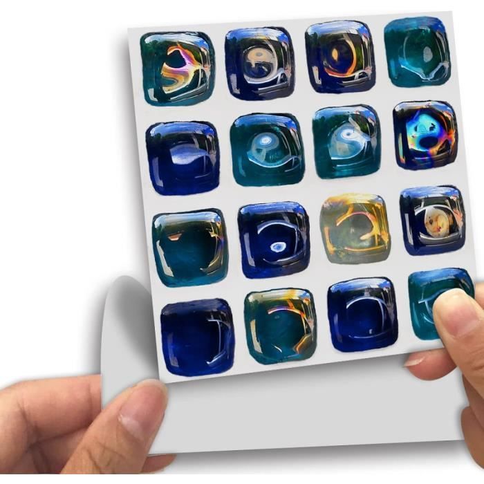 Stickers Carrelage Cuisine 10X10 Bleu Carrelage Adhesif Mural Cuisine ...