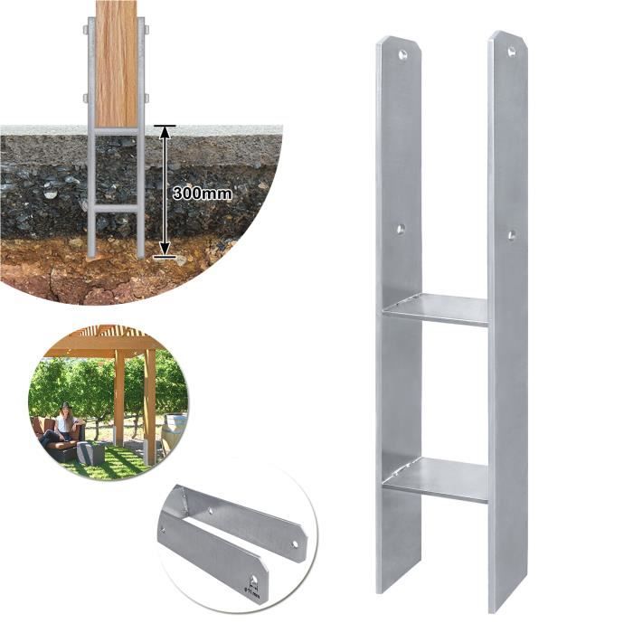 Supports de poteau en H - AUFUN - 91x600mm - Acier galvanisé - Lot de 4 ...