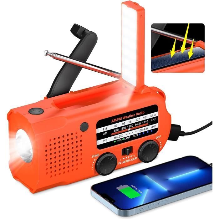 Radio Solaire Portable Solaire Dynamo 2000Mah Manivelle Rechargeable ...