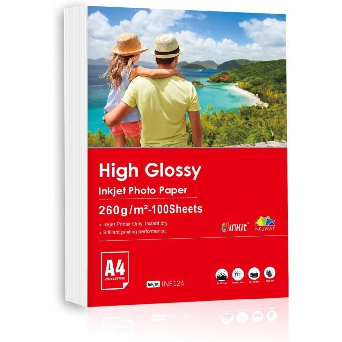 Papier Photo Brillant Épais 260G A4 100 Feuilles Papier Jet D'Encre Pour Une Impression De Carte ...