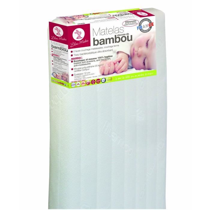 LILOU MIAKA Matelas Bébé Viscose Bambou 70x140x12 cm + 1 Drap Housse ...