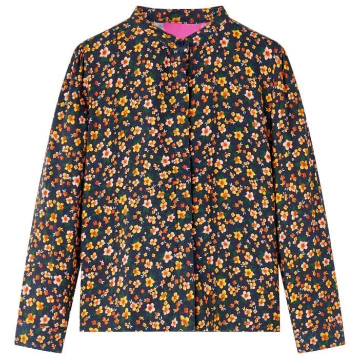 Chemise enfant col à bande imprimé floral bleu marine - VIDAXL ...