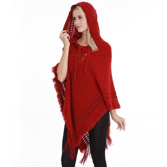 Poncho femme de marque luxe Section moyenne et longue À capuche Gland ...