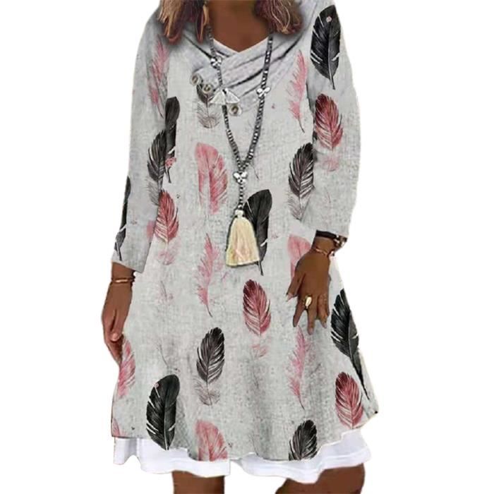 ROBE Femmes robe imprimé numérique gros ourlet faux pain de deux pièces ...