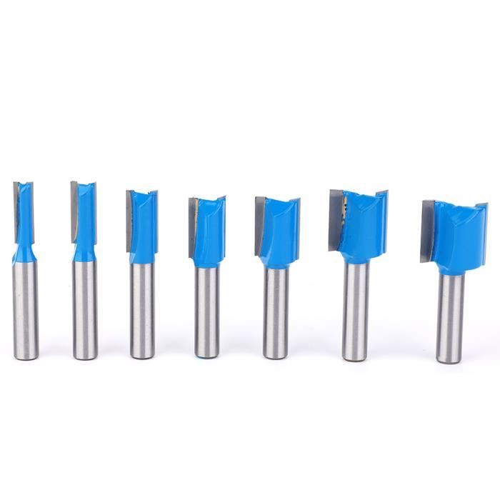 Qiilu Mèche de routeur 7 Pcs Fraise À Bois Droite Double Flûte YG8 Alliage Routeur Bit 8mm ...