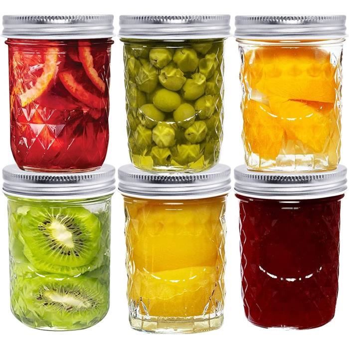 LONTOM Lot de 6 bocaux Mason Jar de 250 ml en verre avec couvercles ...