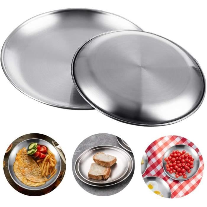 2PCS Plats de Service en Inox Plateau Ovale Plateaux de Service Ronds ...