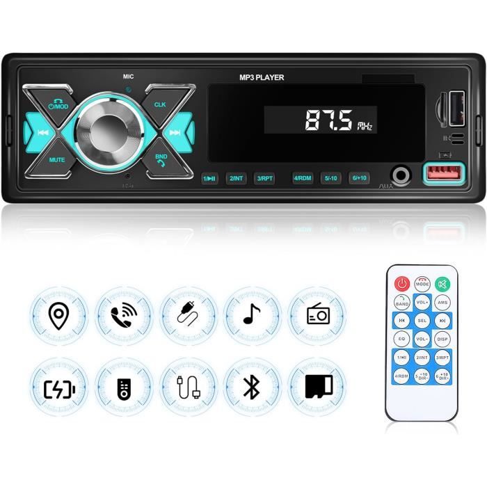 Autoradio 1 Din Bluetooth Autoradio Avec Bluetooth Mains Libres Fm Radio-Usb-Tf-Aux In-Rca-7 ...