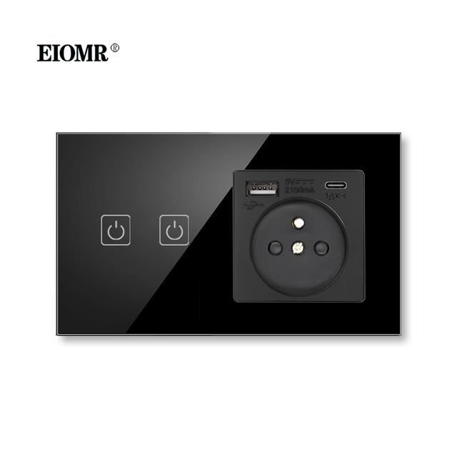 Prise,2Gang Type c Socket--prise USB 110 ~ 220V, Standard français ...