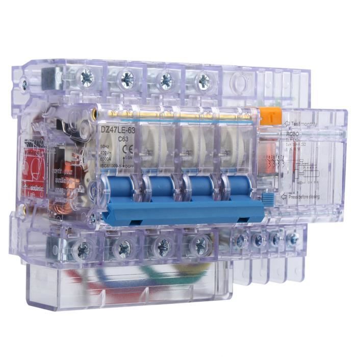 Zerone Mini disjoncteur DZ47LE-63 4P C63 petit disjoncteur transparent disjoncteur de fuite à la ...