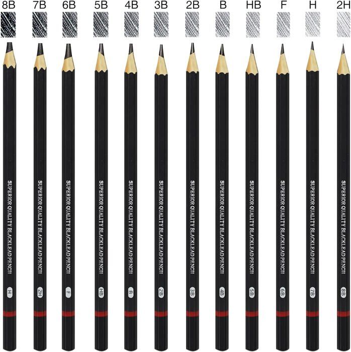12 Bâtons Crayons,Crayons 2H H F Hb B 2B 3B 4B 5B 6B 7B 8B,Crayons Graphite-Créations ...