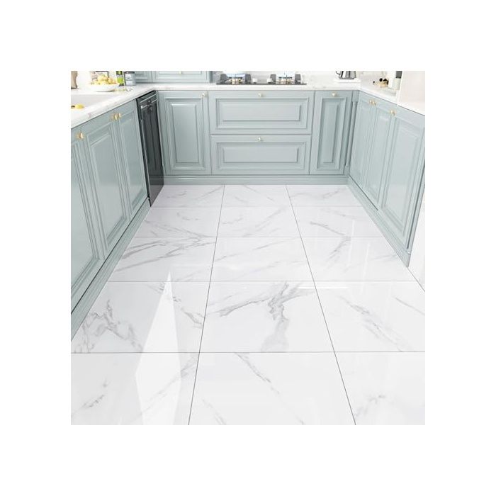 Dalle de Lino Sol Adhesif en Marbre Blanc Salon Chambre Revetement De ...