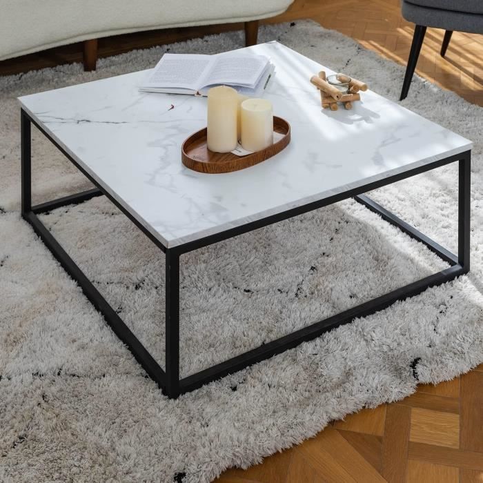 Design Moderne Table Basse de Salon Carré Effet Marbré Structure en ...