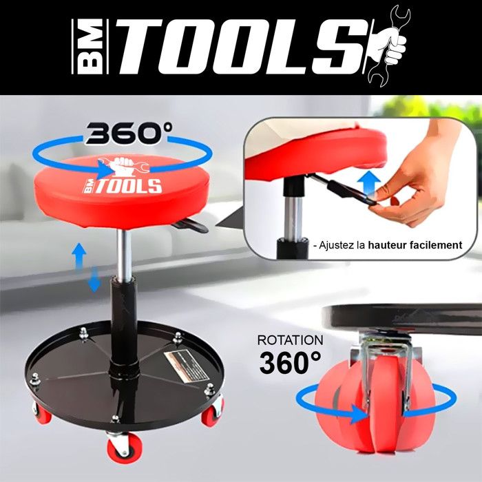 Siège de mécanicien BM TOOLS STOOL siège pivotant à roulettes ...