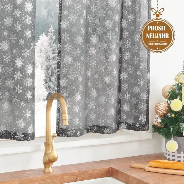 Lot De 2 Rideaux Cuisine Rideau Gris Avec Motif De Neige Rideau Voilage ...