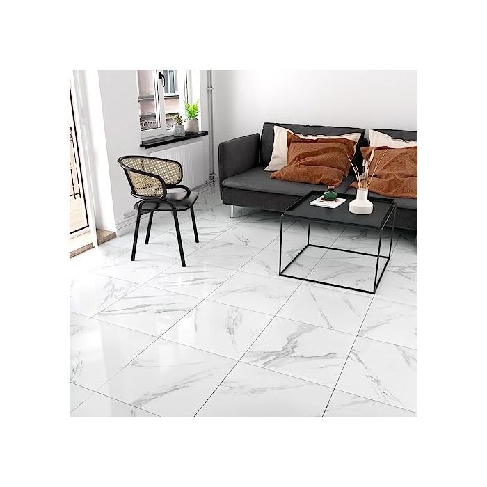 Dalle de Lino Sol Adhesif en Marbre Blanc Salon Chambre Revetement De ...