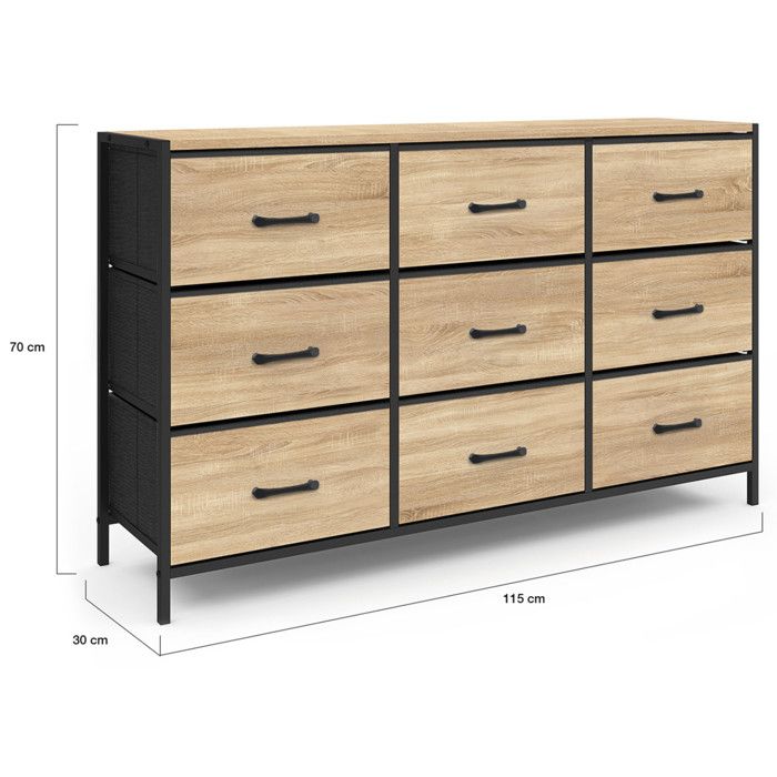 IDMARKET Commode 9 tiroirs en tissu UTAH 115 cm meuble de rangement ...