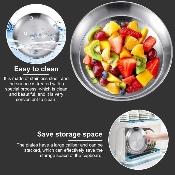 2PCS Plats de Service en Inox Plateau Ovale Plateaux de Service Ronds ...