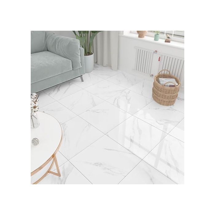 Dalle de Lino Sol Adhesif en Marbre Blanc Salon Chambre Revetement De ...