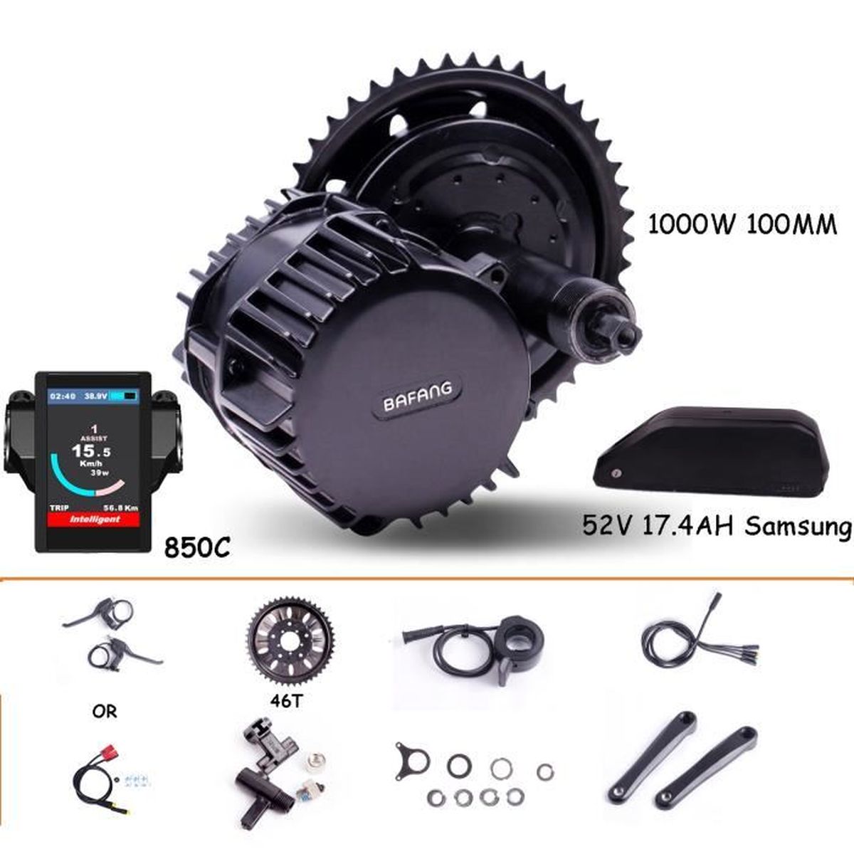 BAFANG 8FUN Kit moteur pédalier BBSHD 52V 1000W avec Samsung 52v17,4ah ...