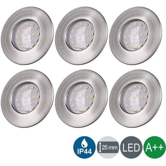 Lot de 6 spots LED encastrables ultra plats IP44 Blanc chaud 400 lm,5W,Diamètre : 60-65 mm ...