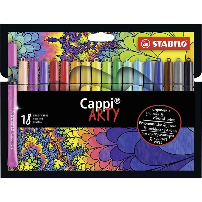 Cappi Lot de 18 feutres avec anneau de capuchon Arty Avec 18 couleurs ...