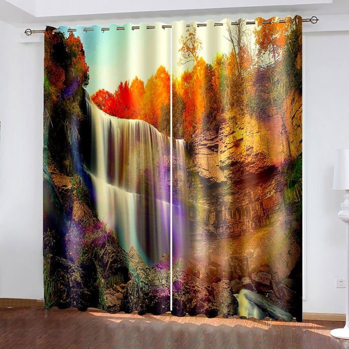 Double Rideaux Occultant Et Thermique 3D Paysage De Cascade De Roche ...