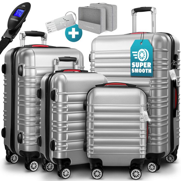 MONZANA® Set de 4 valises rigides Argent S/M/L/XL roues 360° Bagage ...
