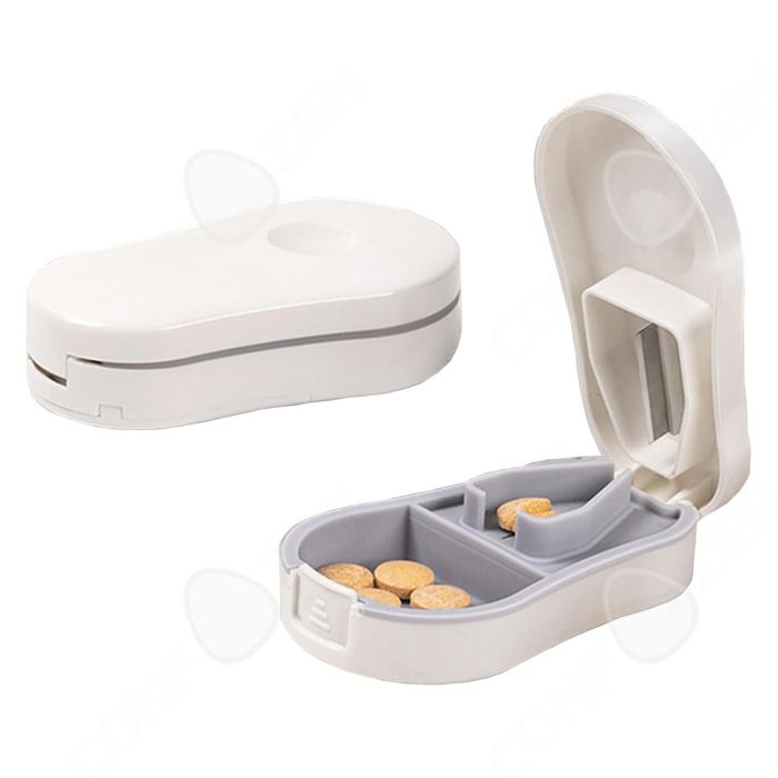 Coupe-comprimé en acier inoxydable 2 en 1 avec pilulier coupe-pilules ...