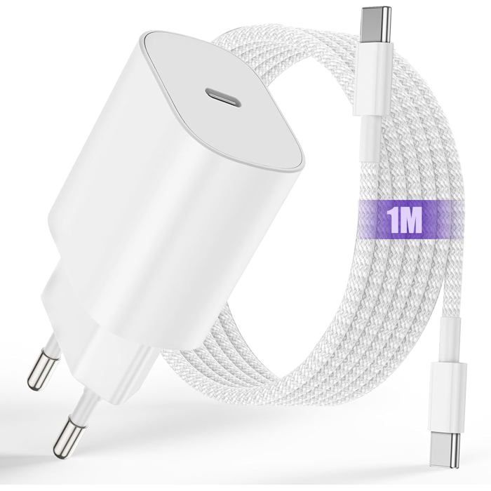 Chargeur 25W USB-C avec câble USBC to C 1m compatible iPad 12.9/11 ...