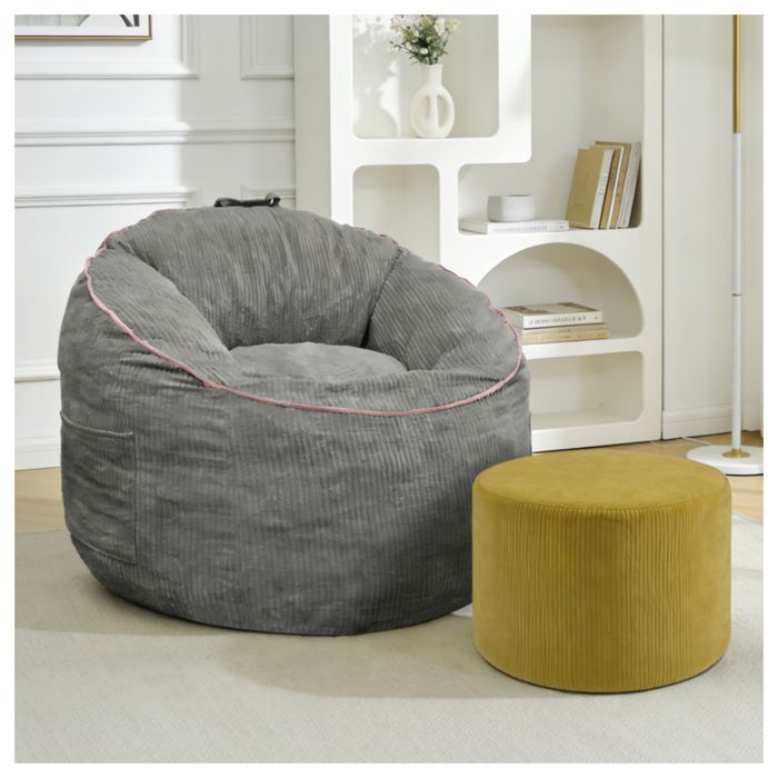 Fauteuil avec pouf forme arrondie avec poche latérale - YEAVIO - assise ...