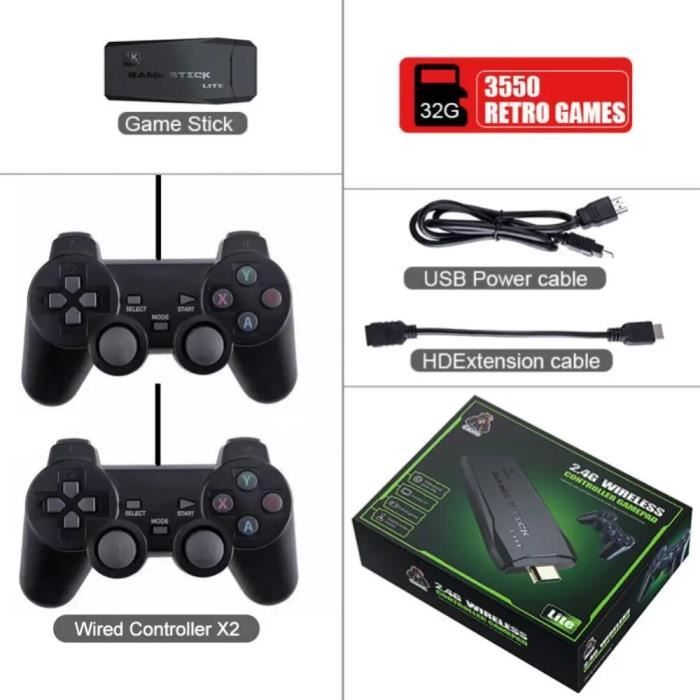 32g câblé - Console de jeu vidéo 4KG, double manette sans fil, 2.4 jeux,jeux rétro pour PS1 4 ...