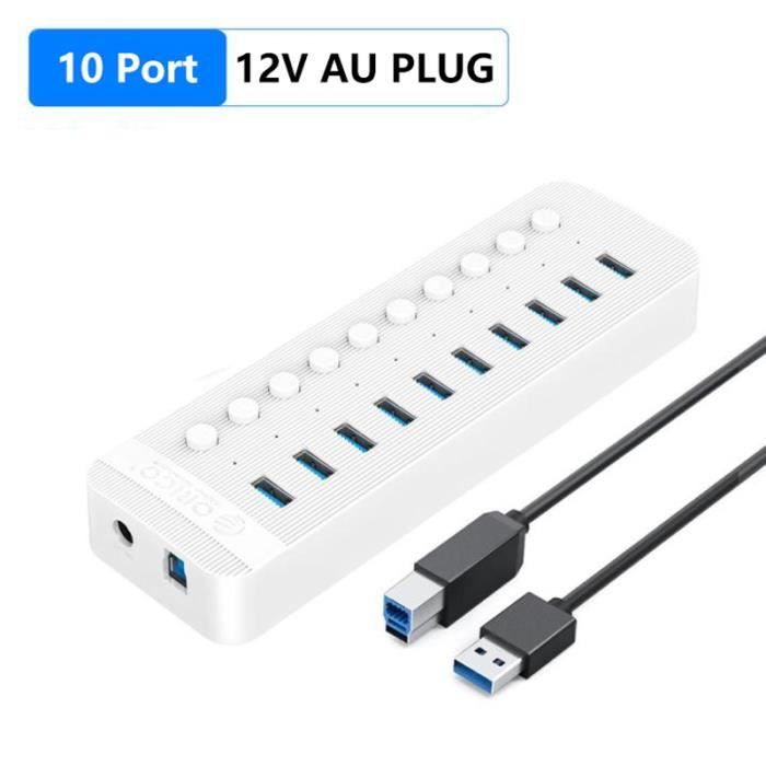 Blanc 10 ports AU - répartiteur HUB industriel USB 3.0, OTG ...