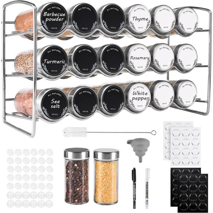 Etagere A Epices Avec 18 Pots À Épices En Acier Inoxydable,Rangement Cuisine Noir,Range Epices ...