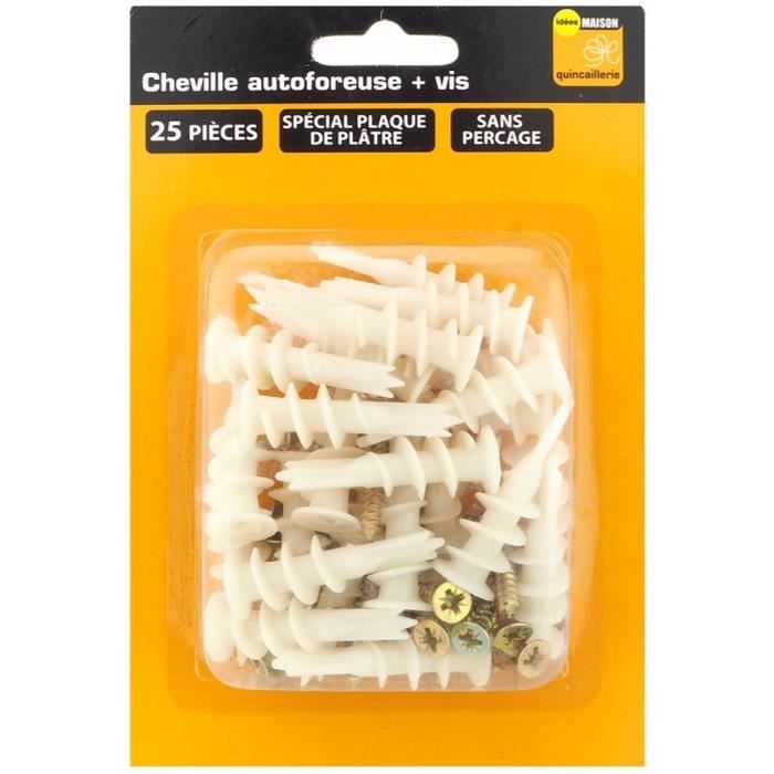 Cheville Autoforeuse Nylon Placo sans trou + Vis (x25) - Cdiscount ...