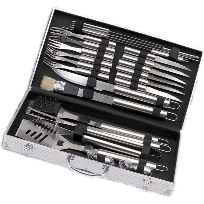 24PCS Ensemble Barbecue Outils,INOX BBQ Ustensiles Set,Trousse d ...