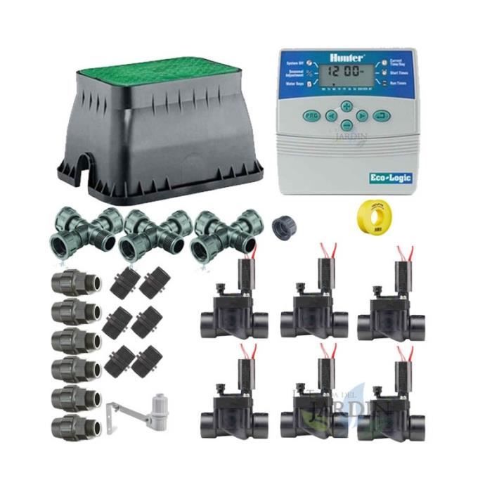 Kit d'arrosage automatique - Hunter - 6 zones - Programmateur 24v - Électrovannes PGV100 ...