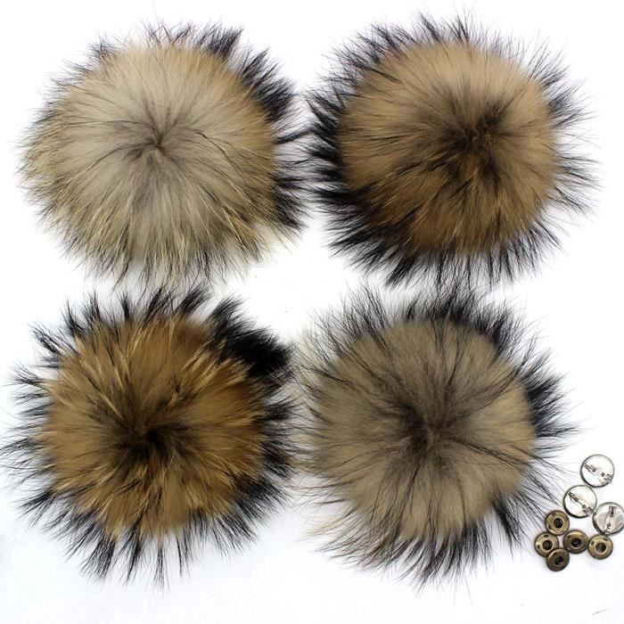 15 cm - Pompons en fourrure de raton laveur tricotés, lot de 5 pièces ...