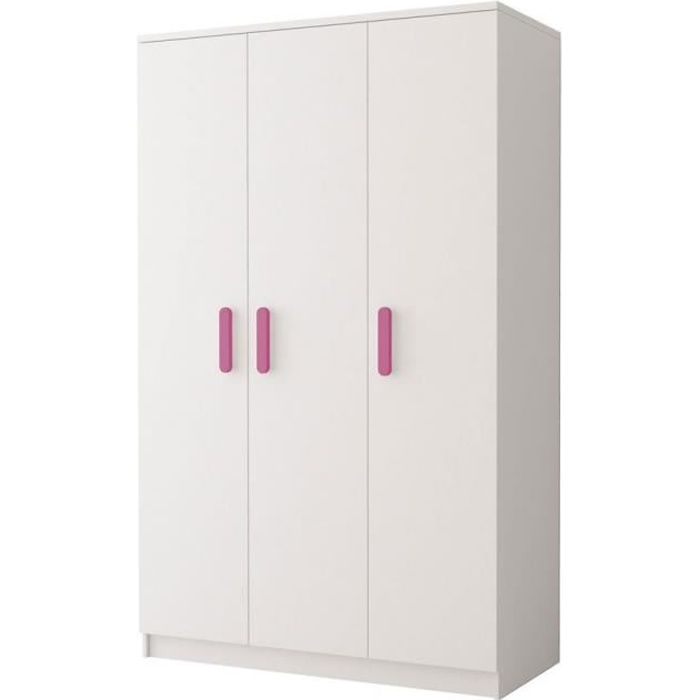 Armoire enfant 3 portes HUCOCO - Rose - 193x120x50 cm - 7 étagères ...