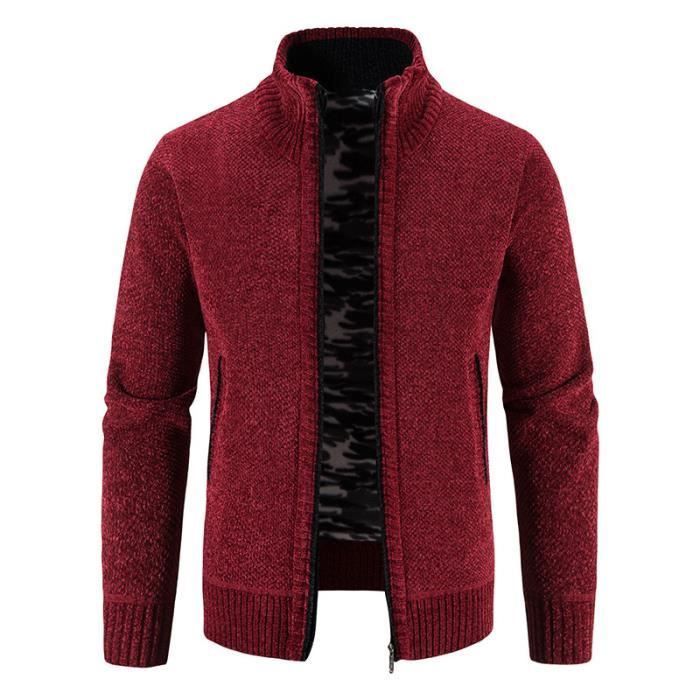 Gilet Zippé Homme En Tricot Col Montant Doublé Polaire Cardigan Chaud ...