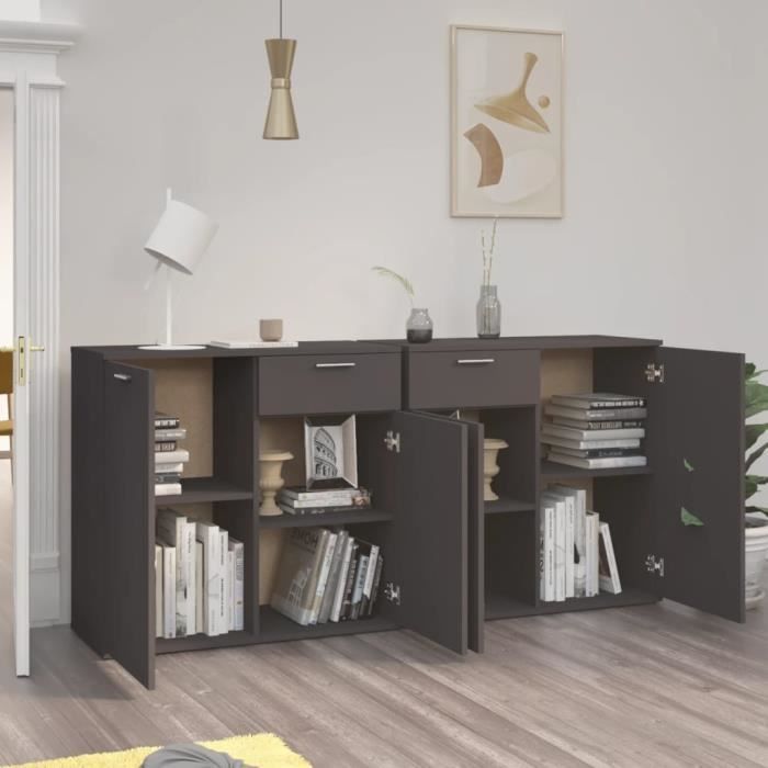 JIM - MEUBLE ENFILADE - Buffet Gris 160x36x75 cm Aggloméré(7112 ...