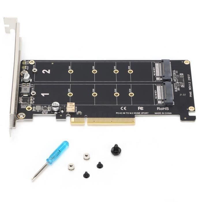 Shunli-adaptateur M2 Carte adaptateur Dual M2 NVMe SSD vers PCIE X8 M Key Carte d'extension de ...