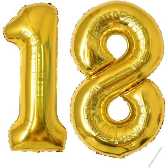 Ballons Anniire 18 Or - 100cm - Ballon Chiffre 18 Numéro 18 - Happy ...